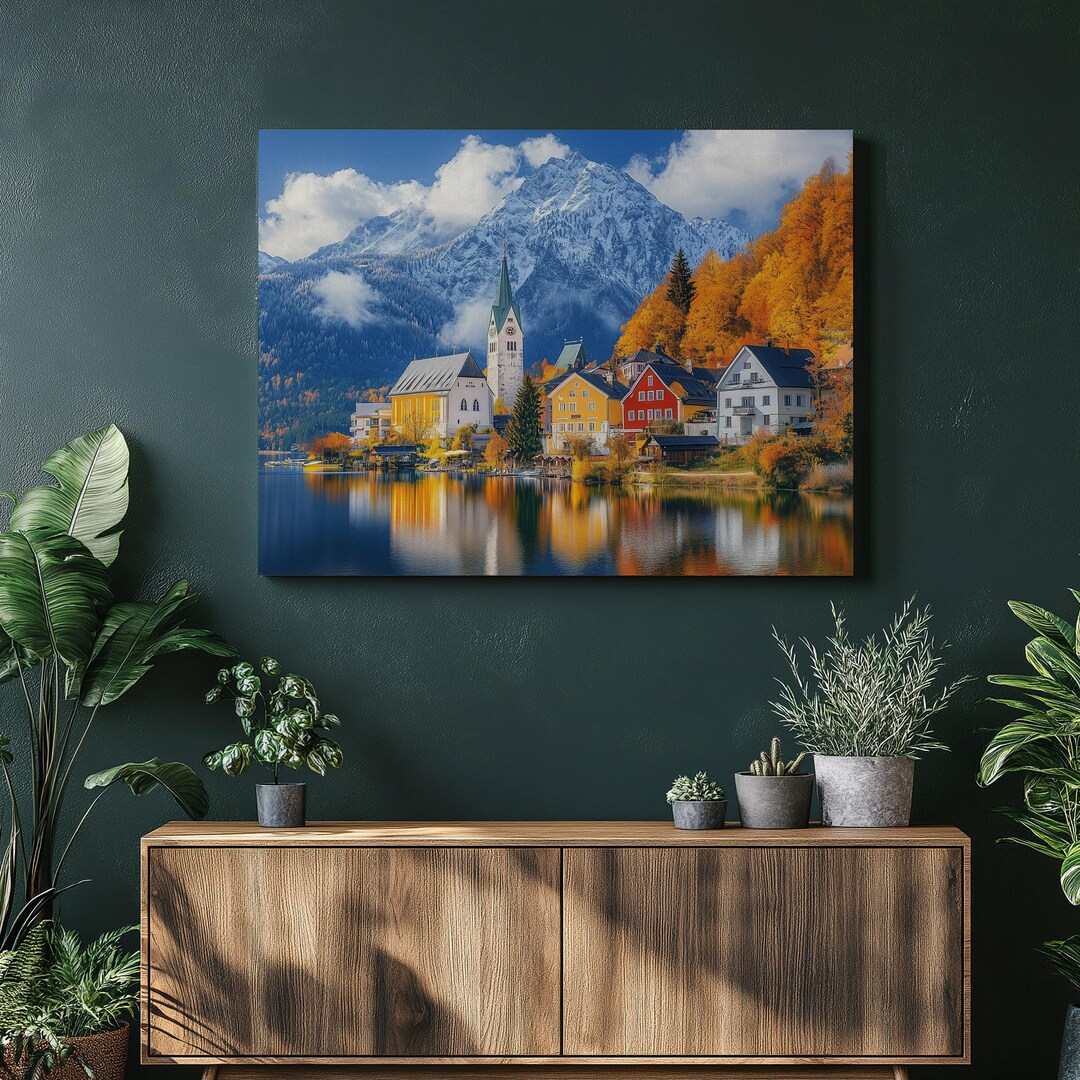 Lakeside Wall Art Scenic Painting Mountain View Autumn Landscape Art ...