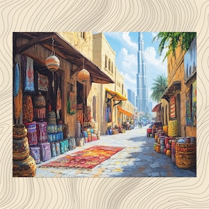 UAE Canvas Wall Art Vibrant, Dubai Souks Prints Spices Textiles Burj Khalifa Home Decor Cultural ...