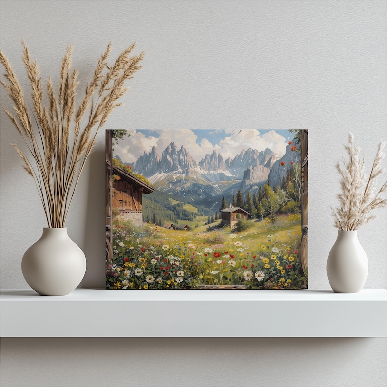 Dolomites Canvas Wall Art Italy Landscape Beautiful Meadows Traditional ...
