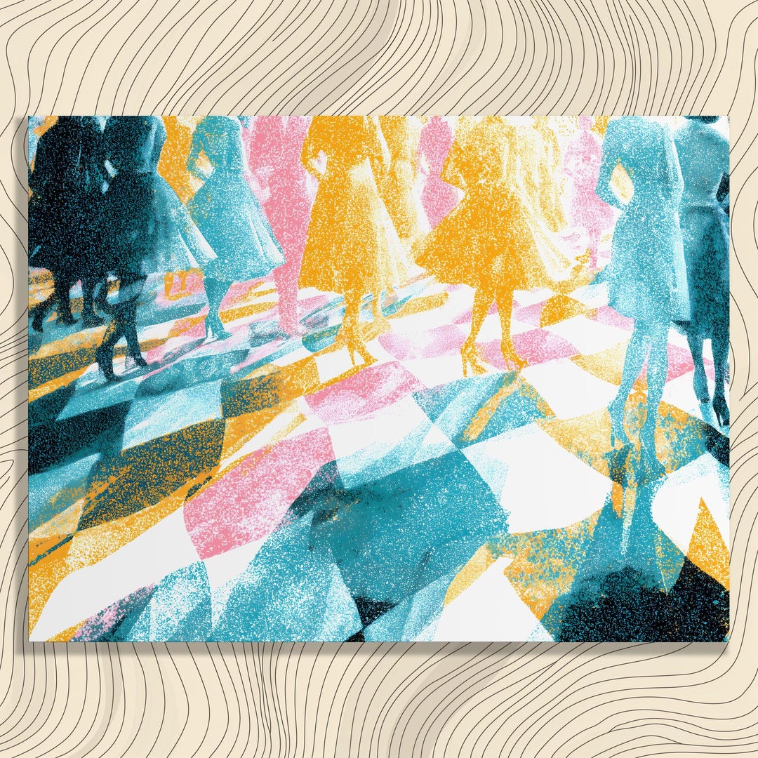 Retro Dance Hall Canvas Wall Art – Mid Century Modern Ballroom Dancers ...