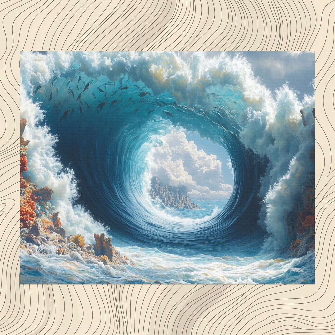 Escher Ocean Canvas Wall Art, Infinite Marine Pattern Artwork Surreal ...