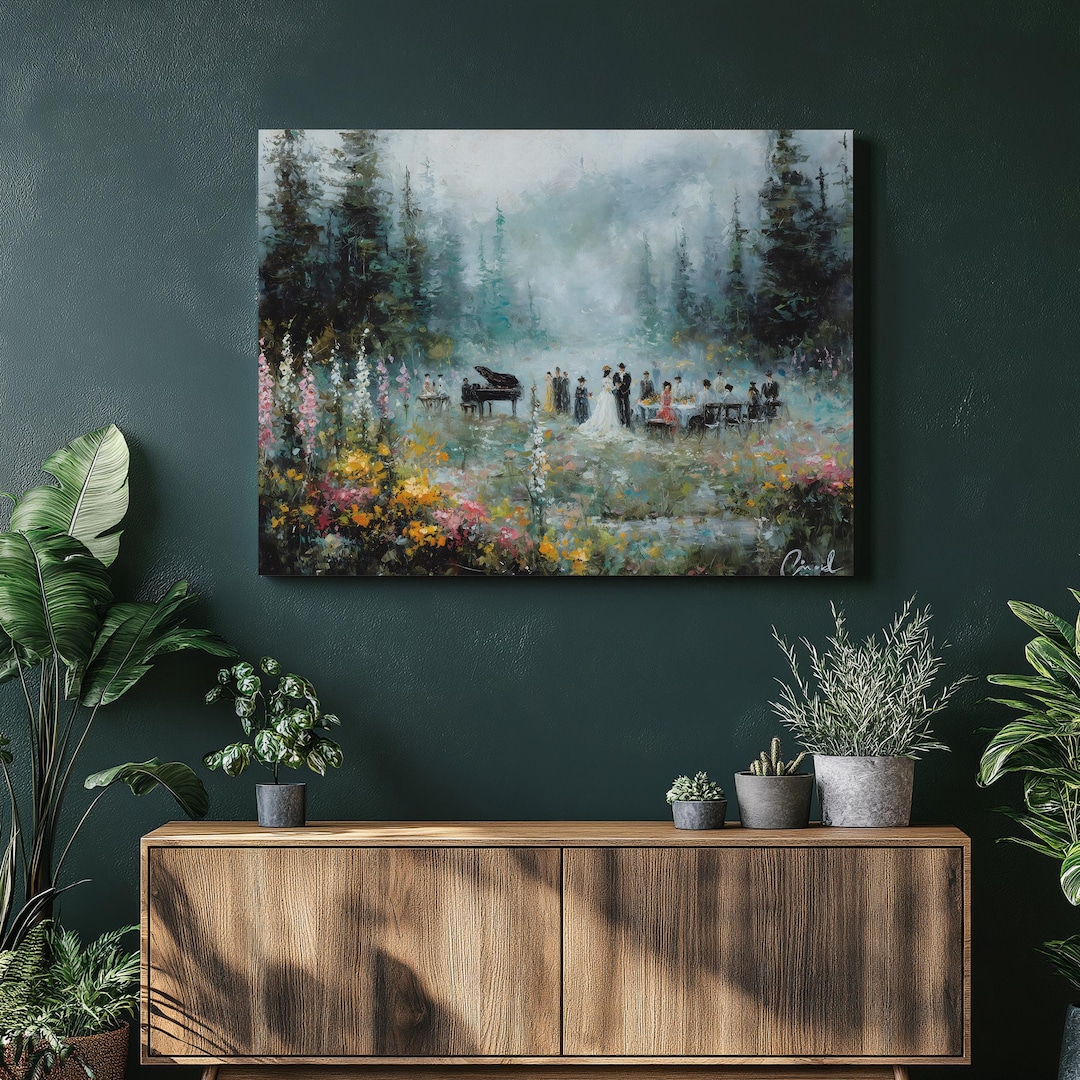 Enchanting Forest Wedding Canvas Wall Art – Bride and Groom Grand Piano ...