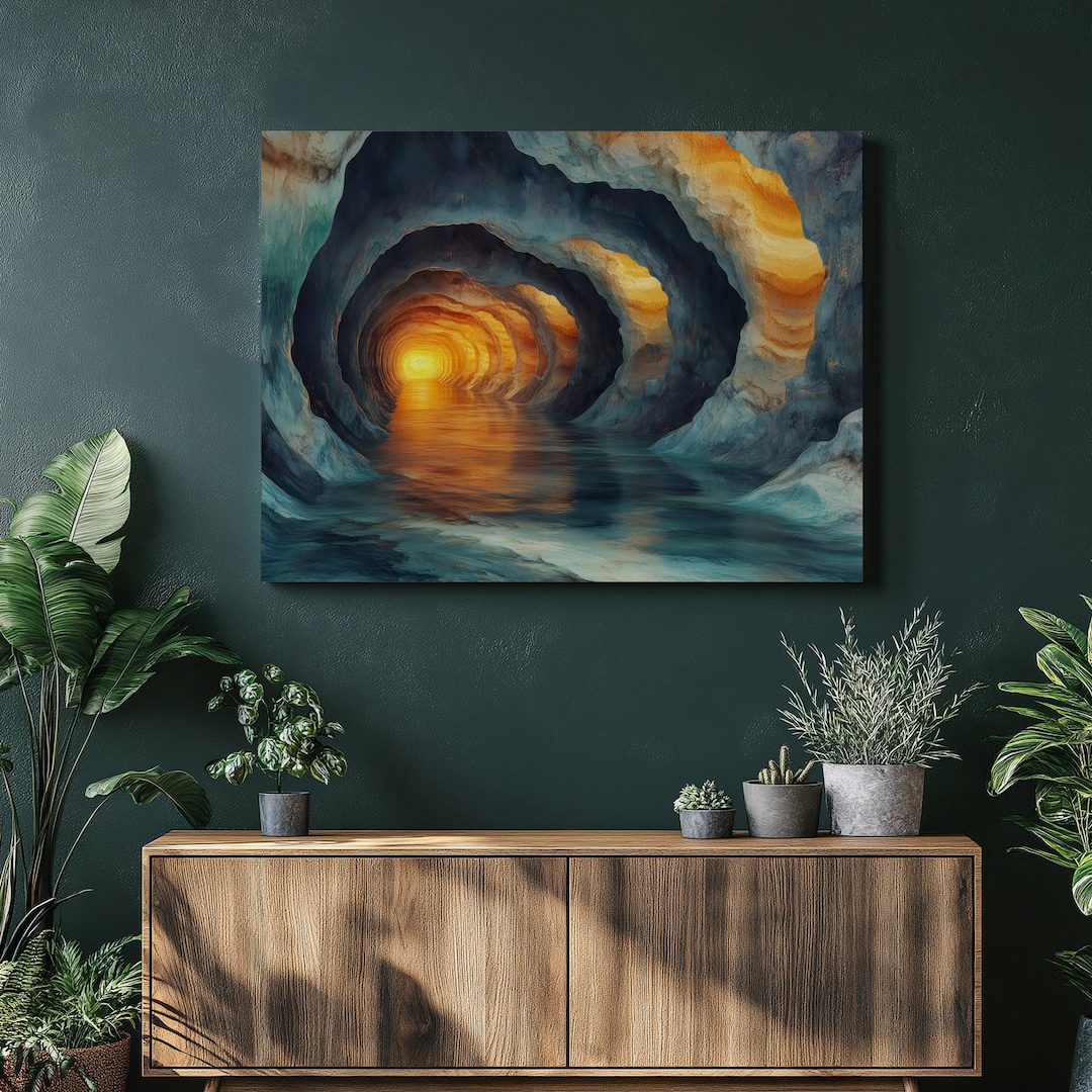 Luminous Cavern Surreal Cave Painting Canvas Print - Modern Wall Art ...