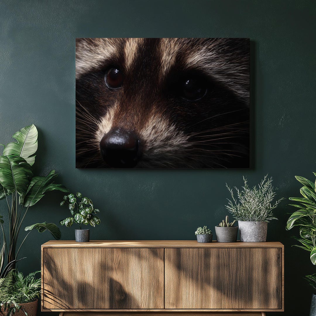 Raccoon Canvas Wall Art - Hyper Realistic Wildlife Portrait With ...