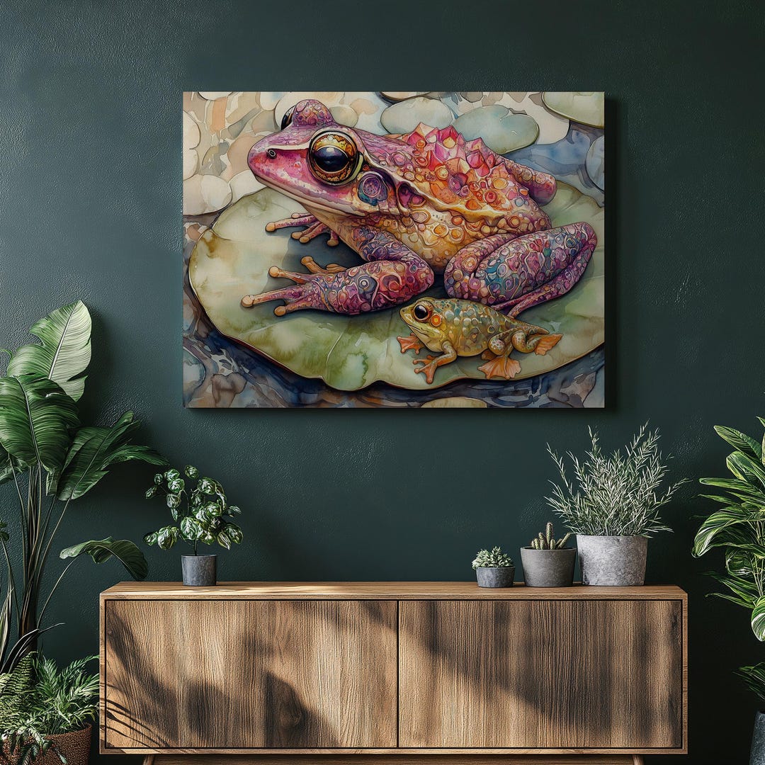 Frogs Canvas Wall Art, Transformation Watercolor Amphibian Decor Nature ...
