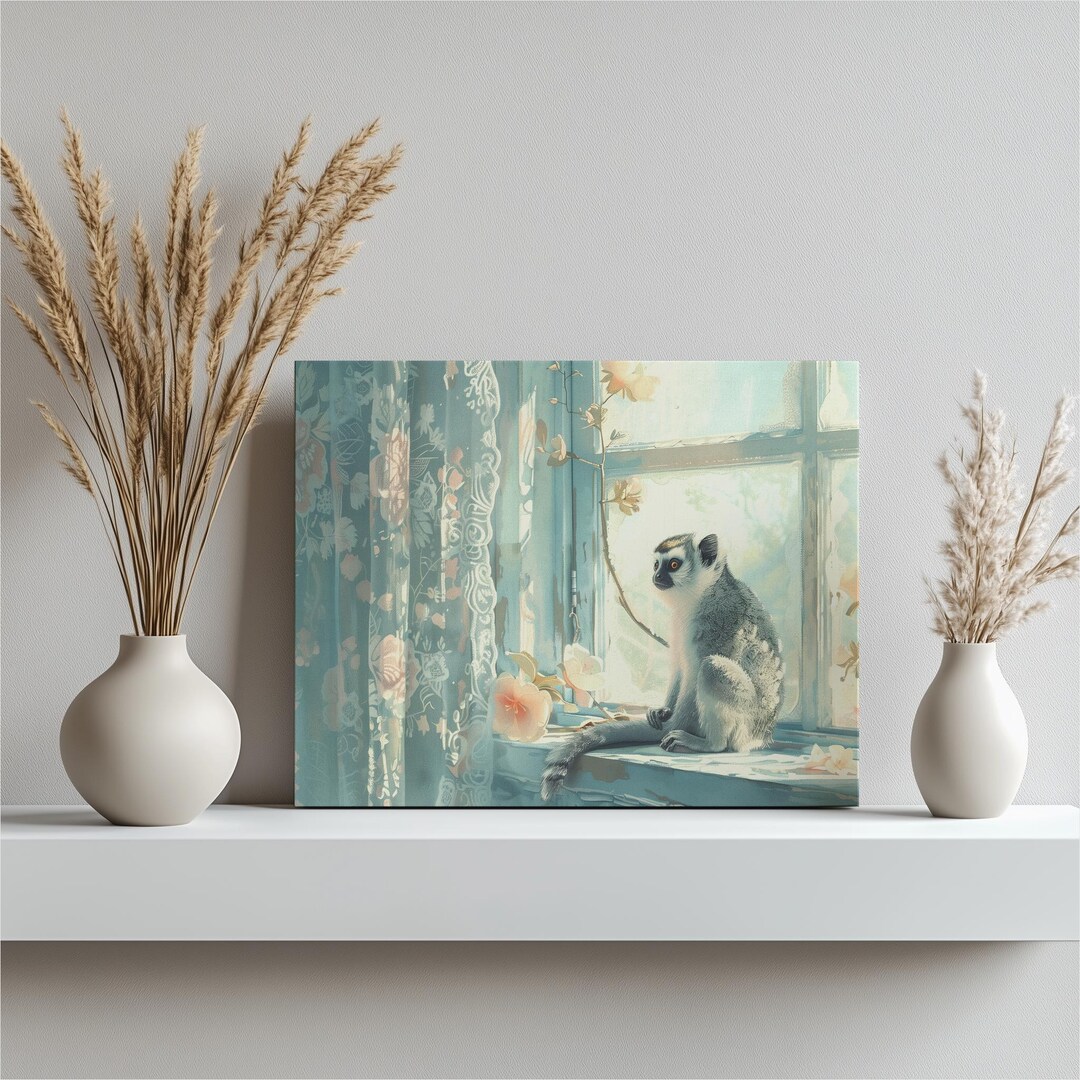 Marmoset Canvas Wall Art Pastel Bedding Serene Windowsill, Relaxing ...