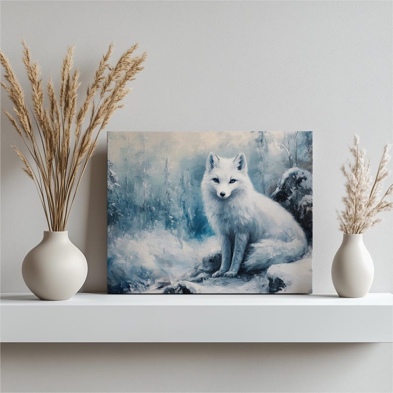 Captivating Fox Canvas Wall Art, Exquisite Arctic Fox Painting, Winter ...