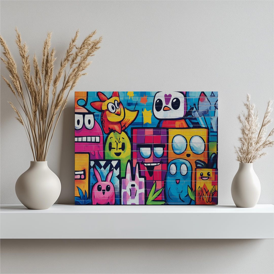 Cartoon Characters Street Art Graffiti Mural Painting Canvas Painting ...