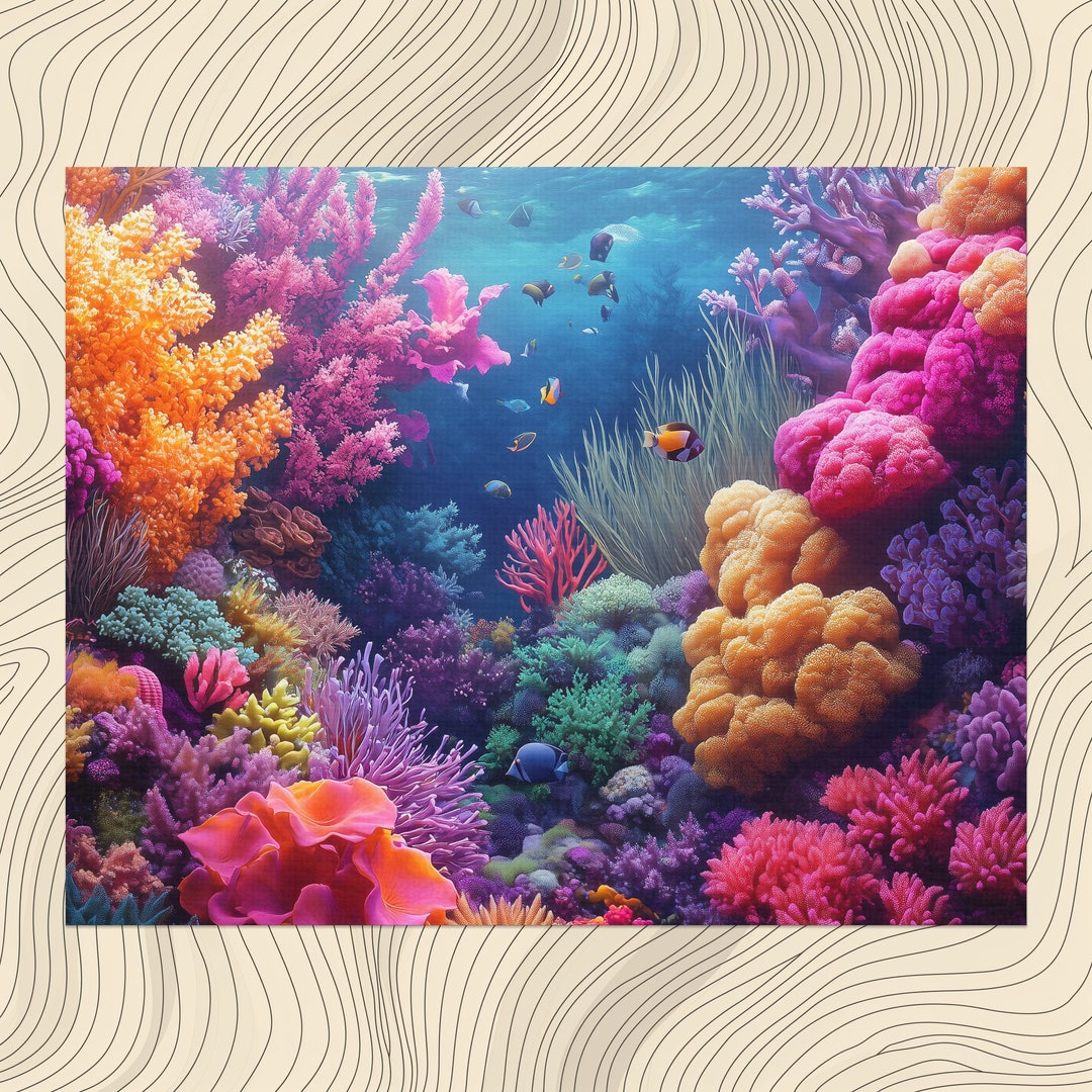 Colorful Underwater Ecosystem Canvas Wall Art, Vibrant Ocean Decor ...
