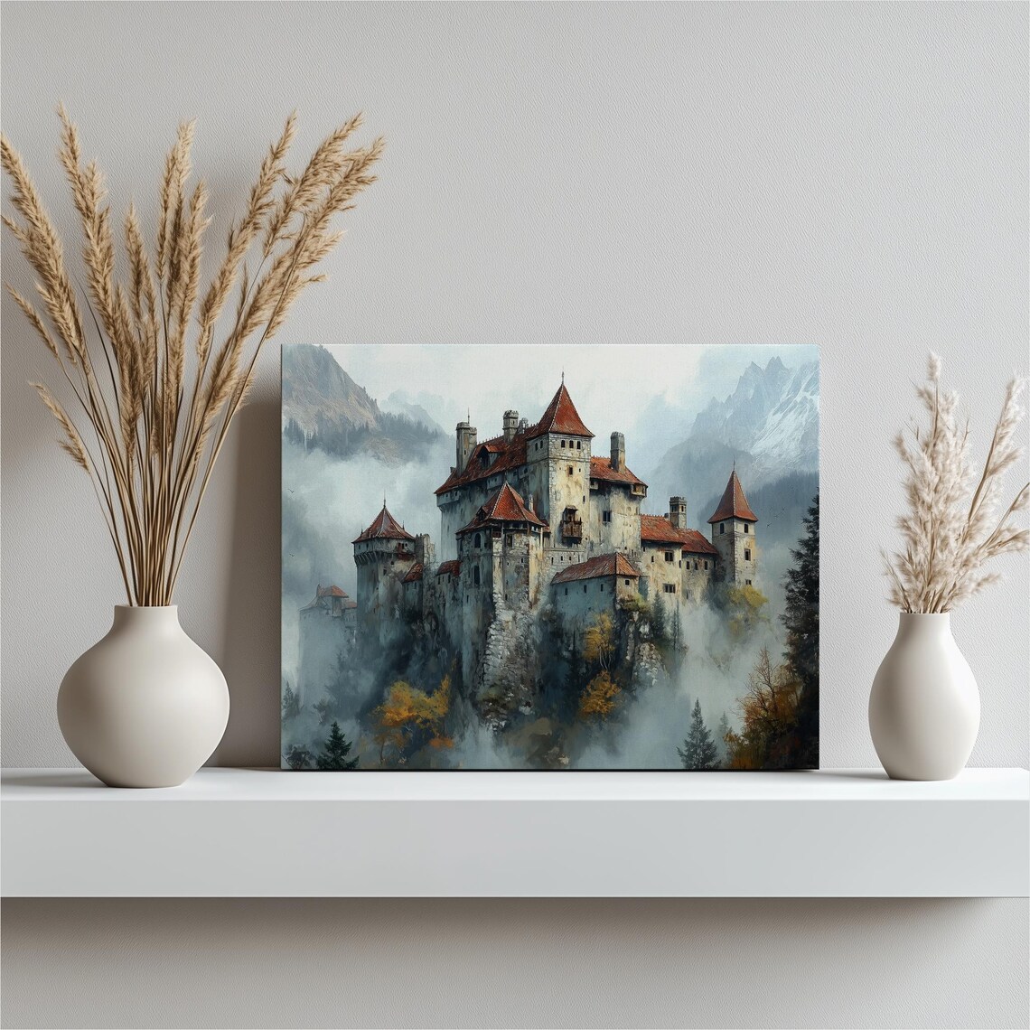 Romania Canvas Wall Art Bran Castle With Carpathian Mountains Mystical ...