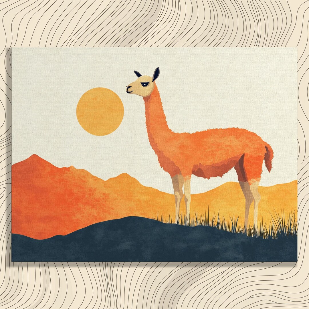 Llama Canvas Wall Art, Llama Art for Home Decor, Hill Landscape ...