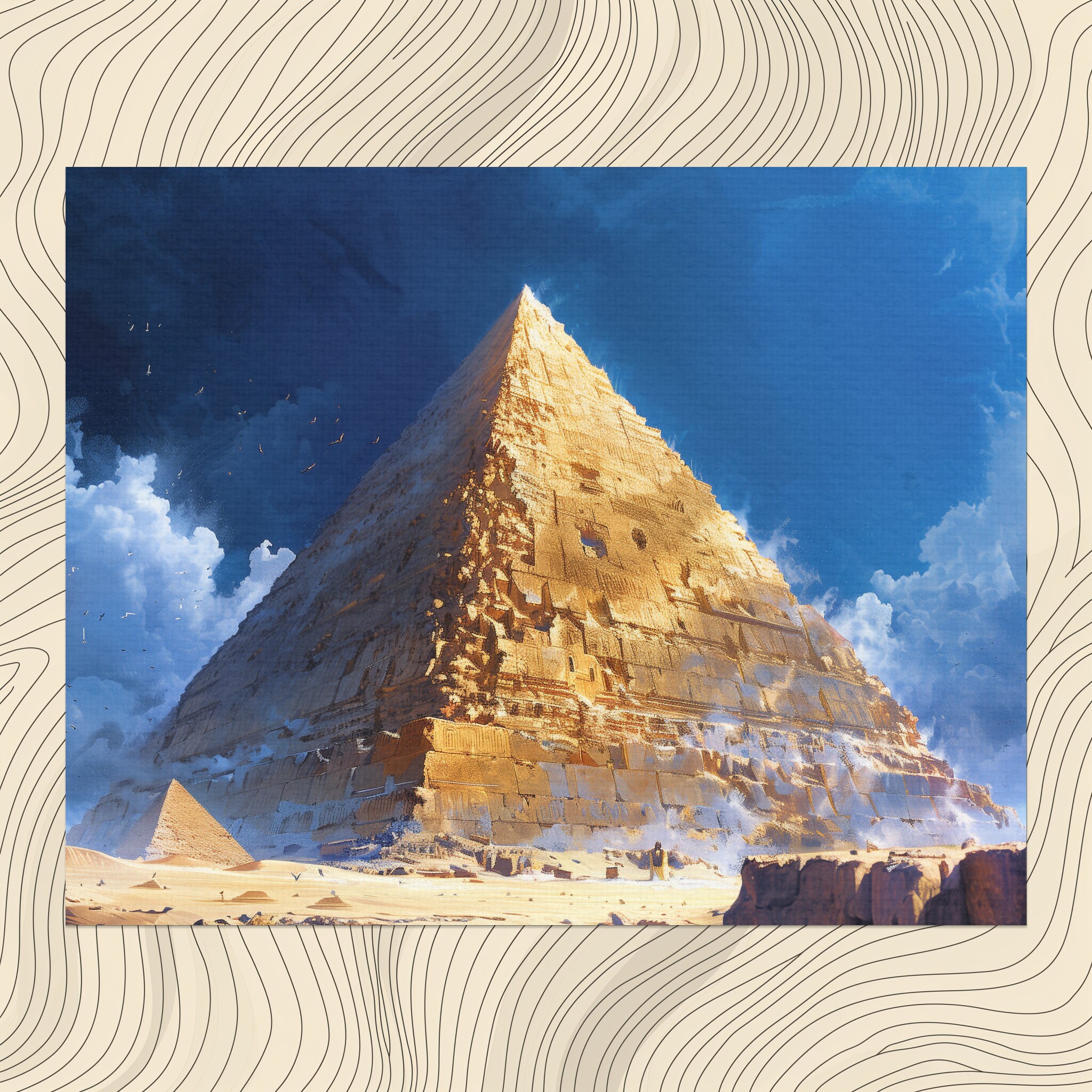 Egyptian Canvas Wall Art, Pyramids of Giza Painting, Hieroglyphs Print ...