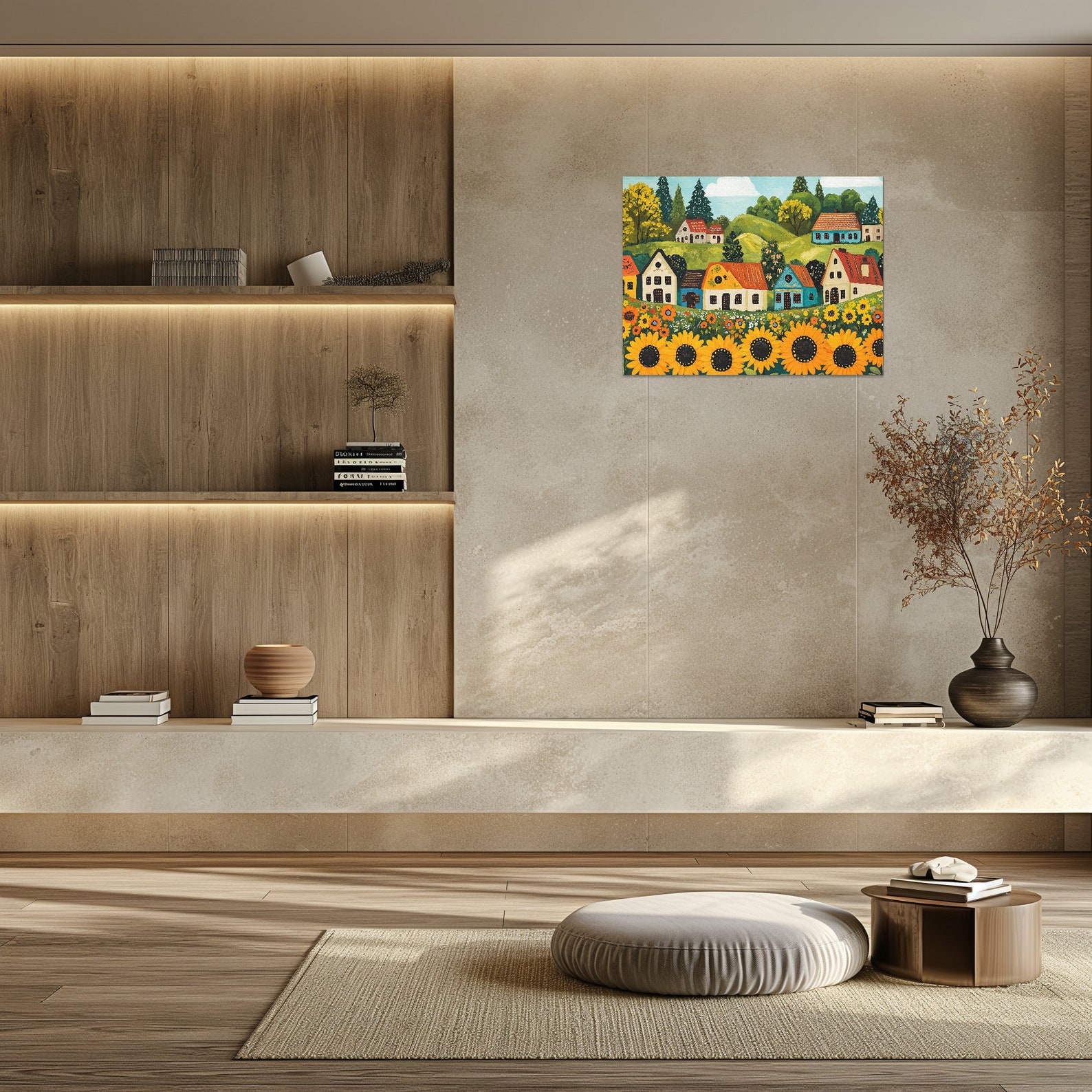 Rustic Polish Canvas Wall Art, Traditional Cottages Sunflowers ...