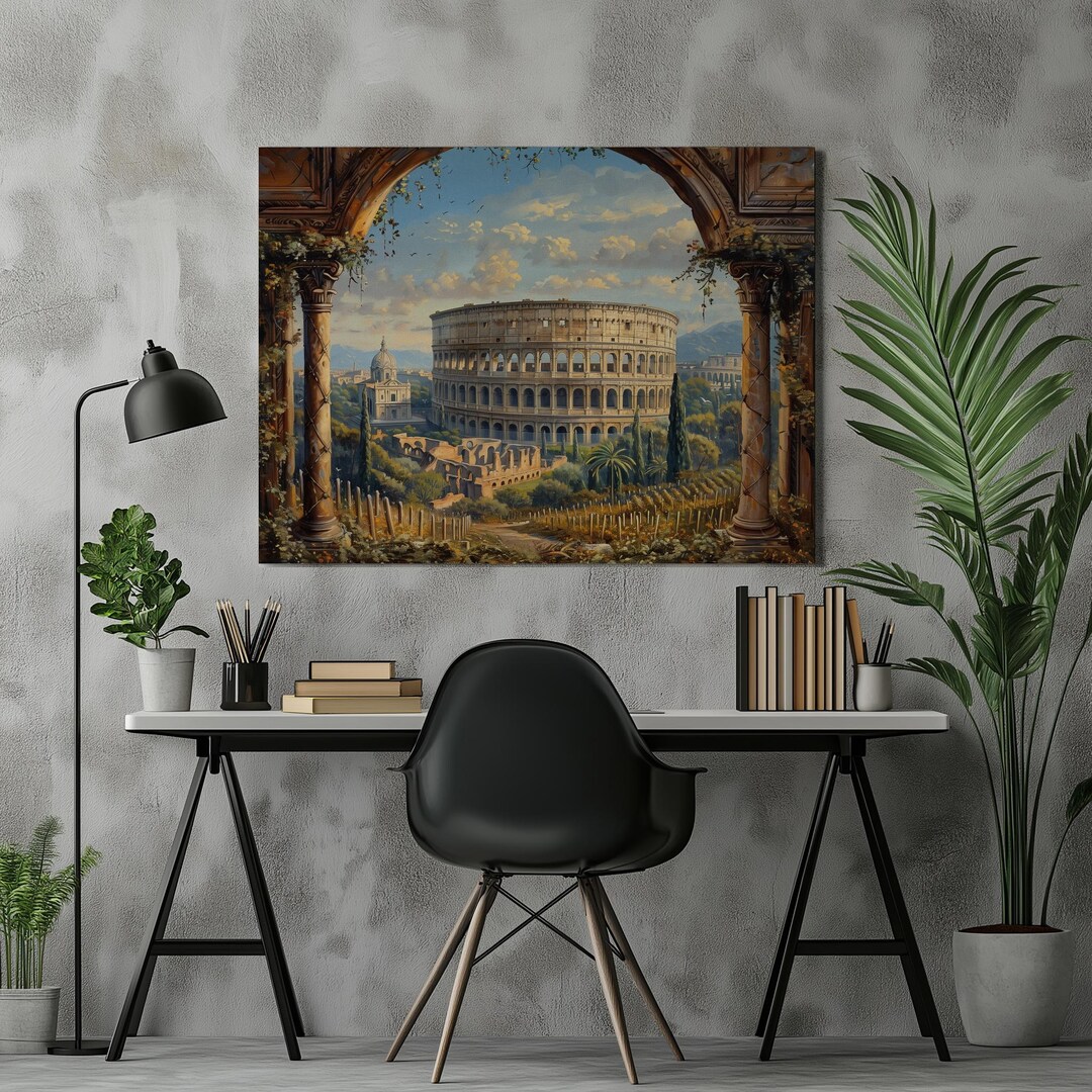 Italy Canvas Wall Art Colosseum Painting, Roman Statues and Ruins Oil ...