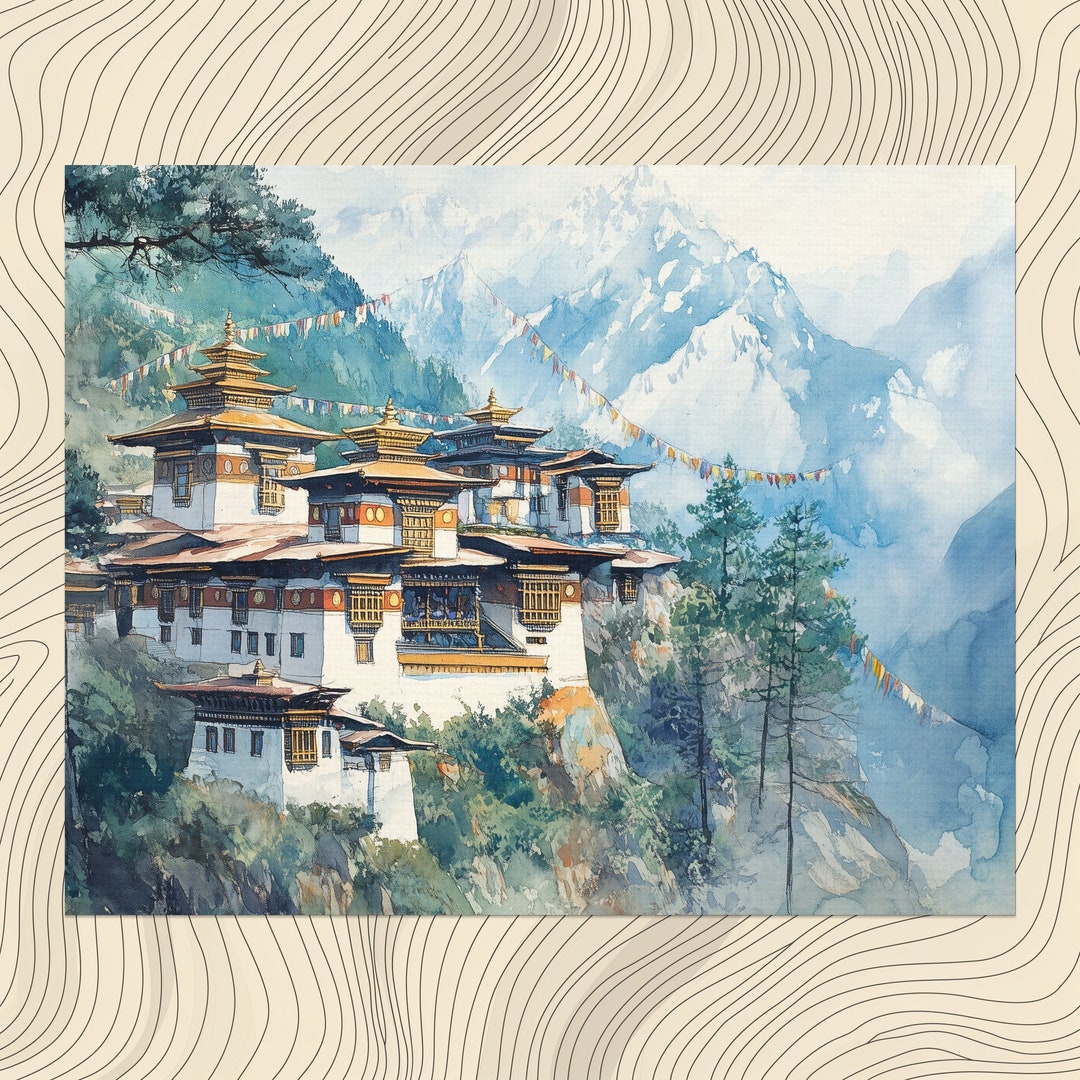 Peaceful Bhutan Canvas Wall Art, Serene Monasteries High in the ...