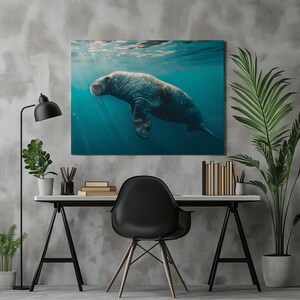 Walrus Canvas Wall Art, Underwater Animal Decor, Sea Life, Marine ...