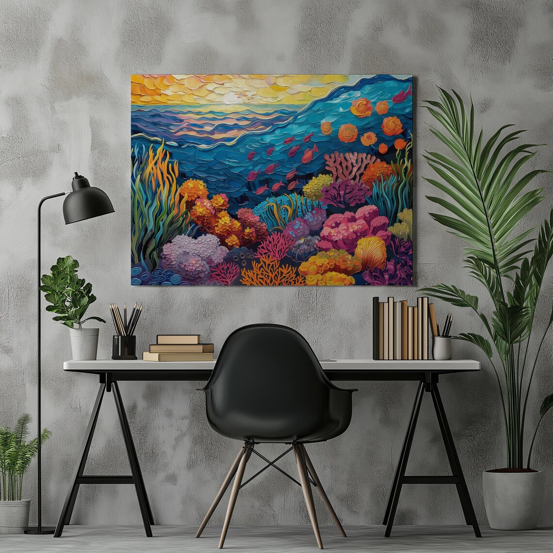 Coral Reef Canvas Wall Art, Nature Inspired Ocean Painting Decor for ...