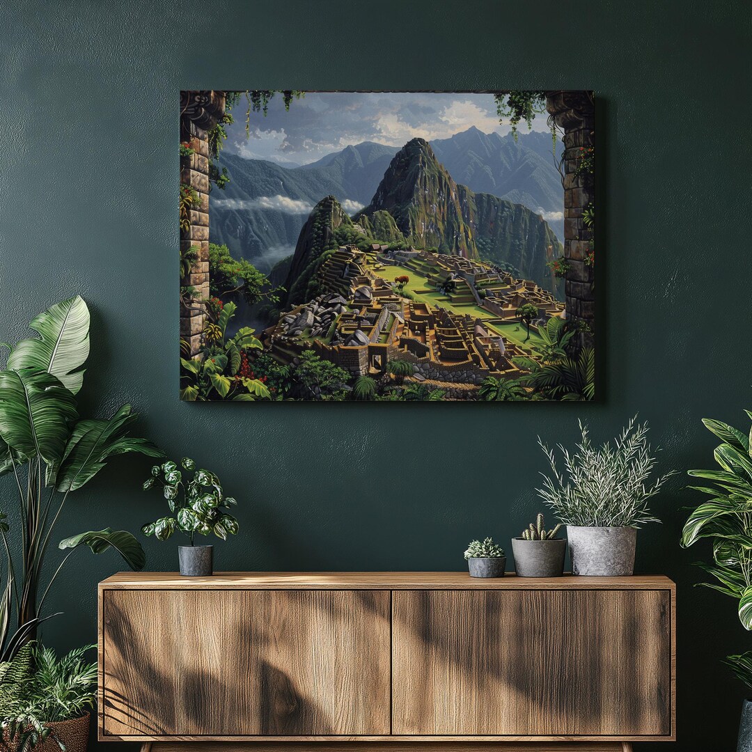 Machu Picchu Canvas Wall Art, Ancient Terraces, Llamas, Misty Mountains ...