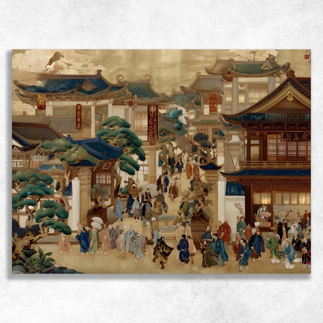 Traditional Chinese Canvas Wall Art – Detailed Pagoda Temple Landscape ...