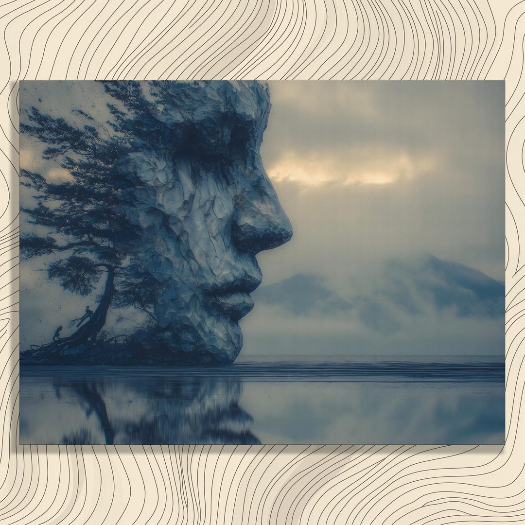 Surreal Coastal Face Canvas Wall Art – Moody Seascape Reflection ...