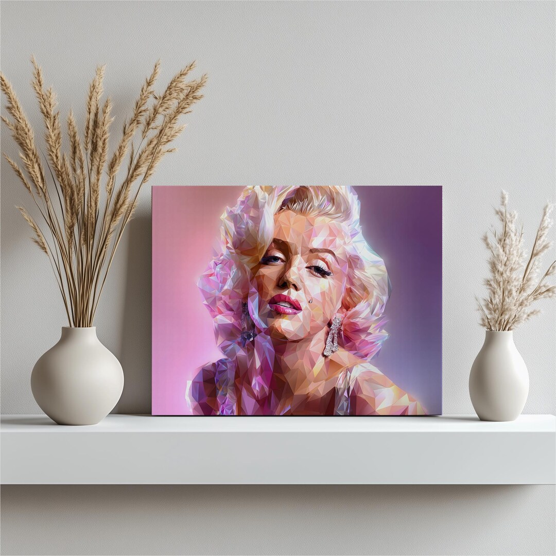 Glamorous Abstract Portrait Canvas Wall Art – Geometric Low Poly Blonde ...