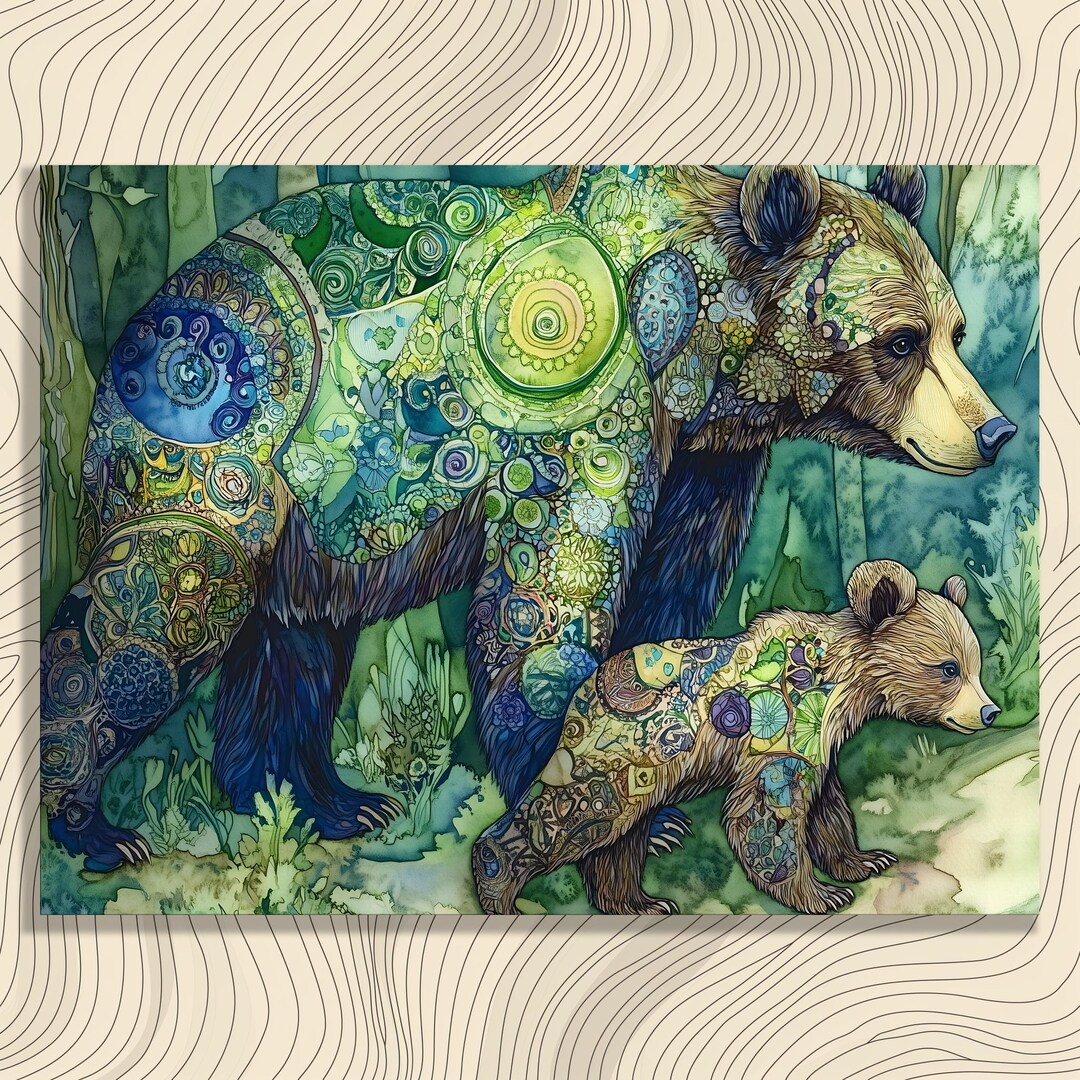 Vibrant Bear Canvas Wall Art – Watercolor Bear Painting Print Colorful ...