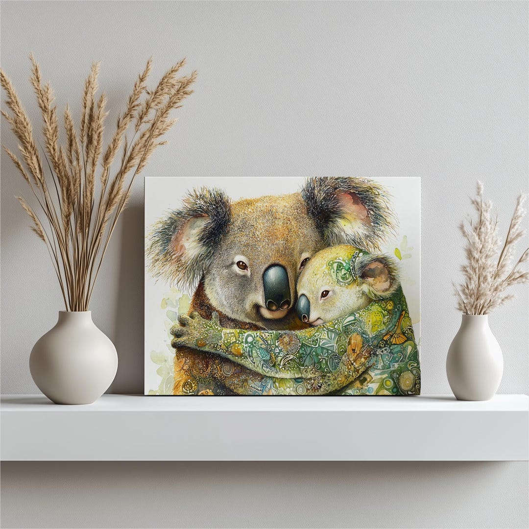 Koala Canvas Wall Art, Wildlife Baby Animal Painting Nursery Decoration ...