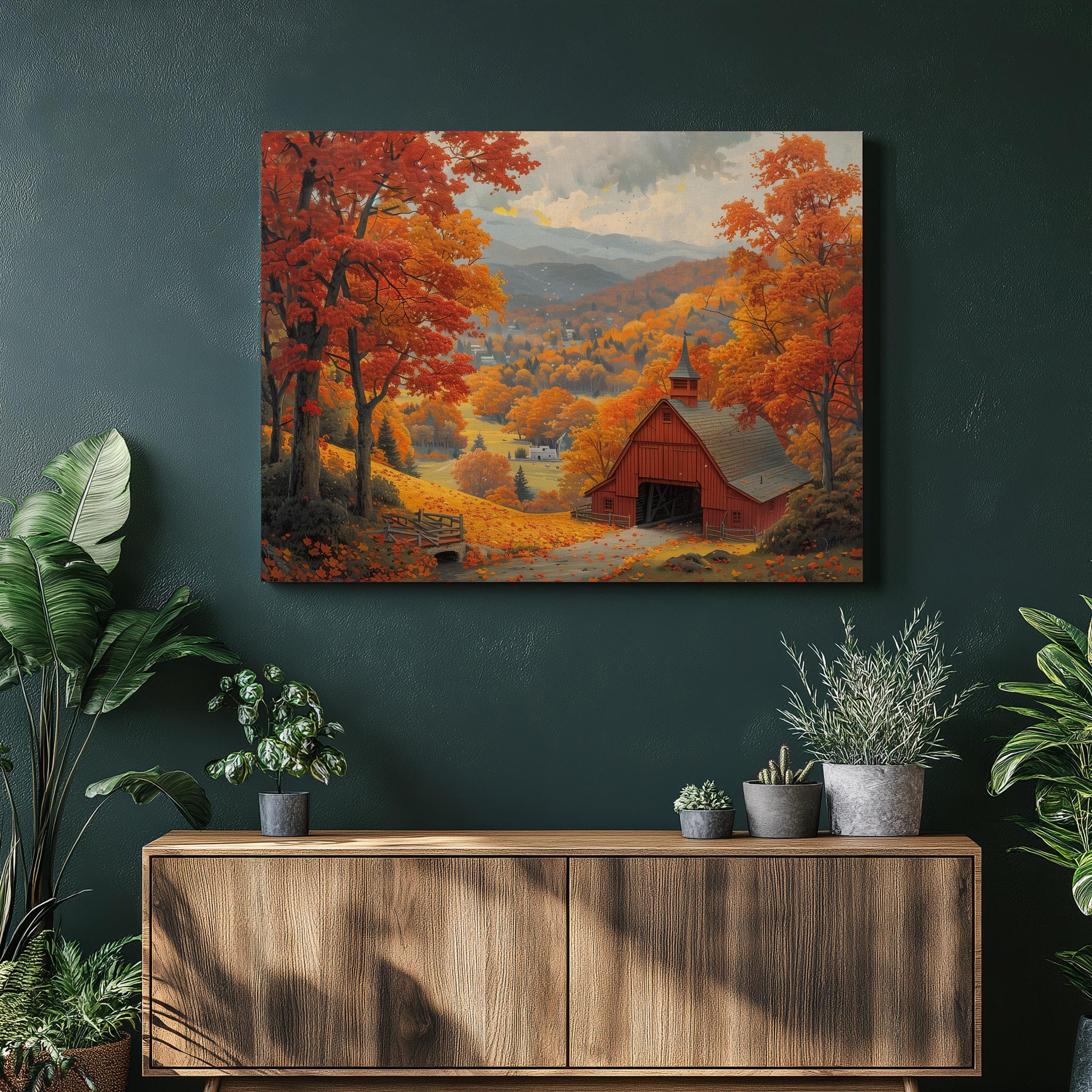 Vermont Canvas Wall Art: Beautiful Fall Foliage, Historic Covered ...