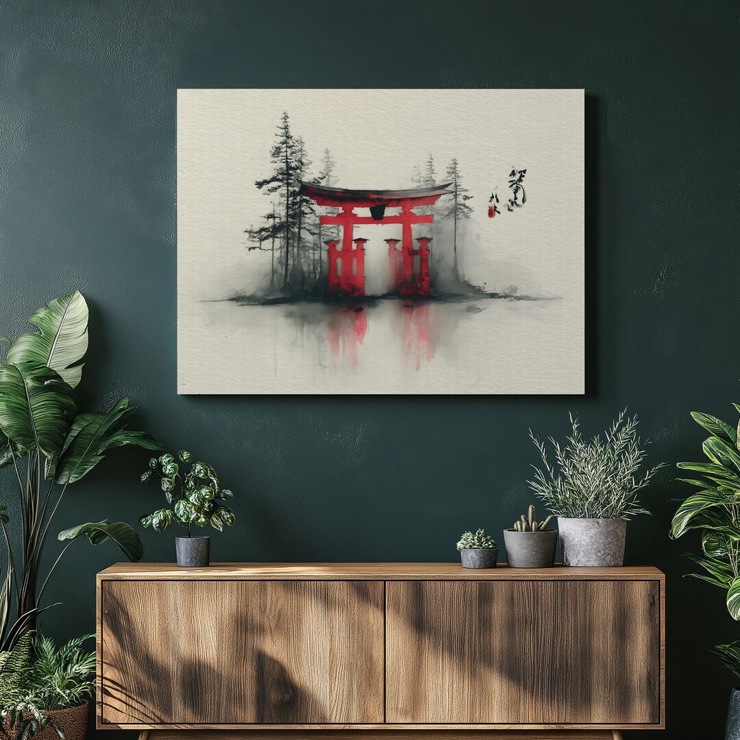 Torii Gate Zen Canvas Wall Art – Japanese Torii Gate Print Sumi E ...