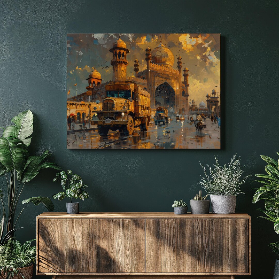 Pakistan Canvas Wall Art, Oil Painting Badshahi Mosque Nostalgic Decor ...