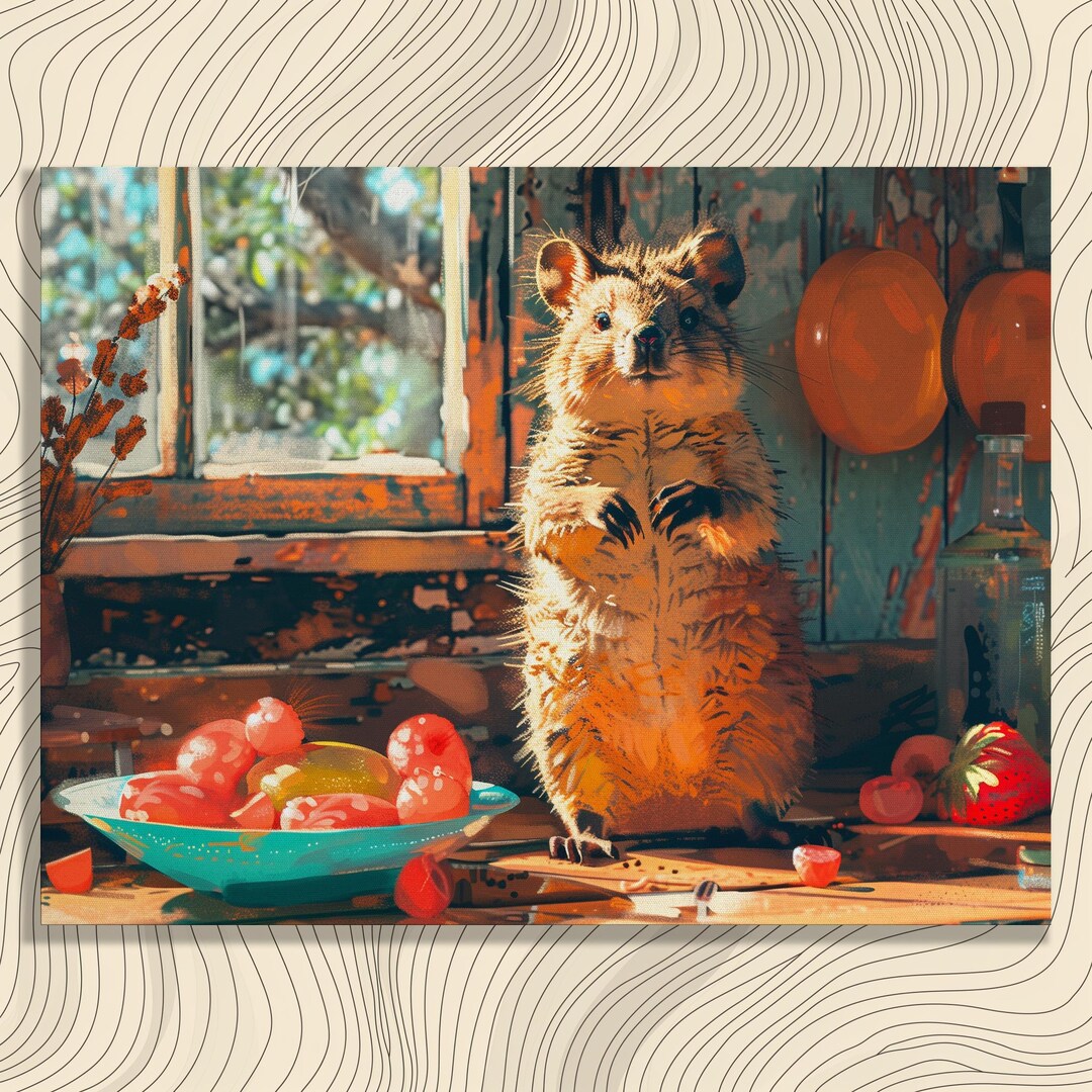 Cheerful Quokka Canvas Wall Art, Rustic Kitchen Decor, Beautiful Animal ...