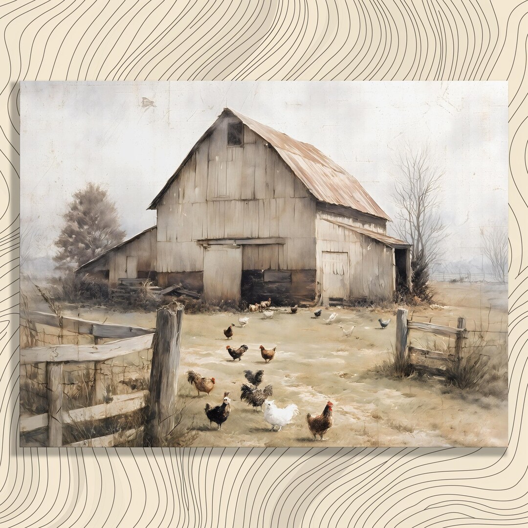 Rustikale Scheune Hühner Leinwand Wandkunst - Vintage Bauernhaus Dekor ...