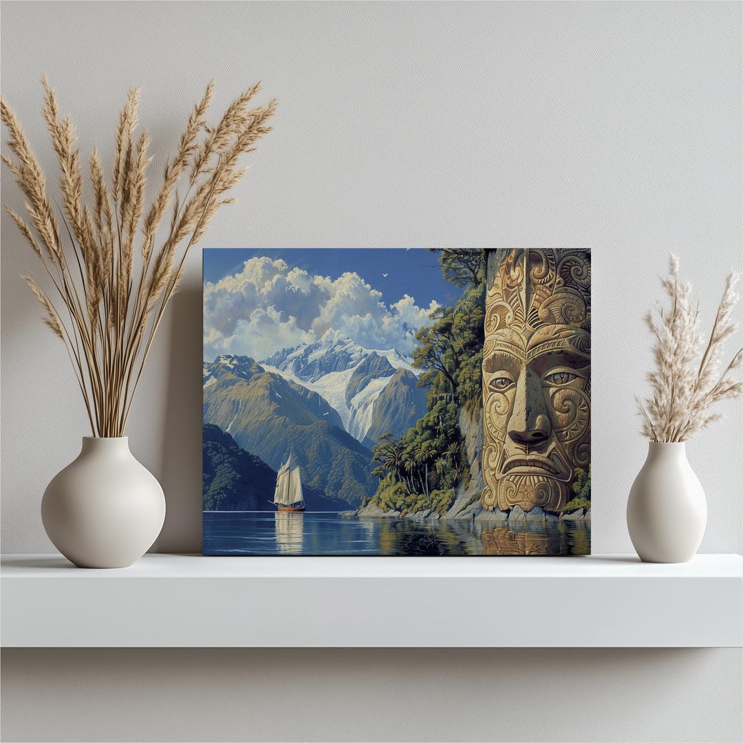 New Zealand Canvas Wall Art, High Detail Scenic Oil Paint Milford Sound ...