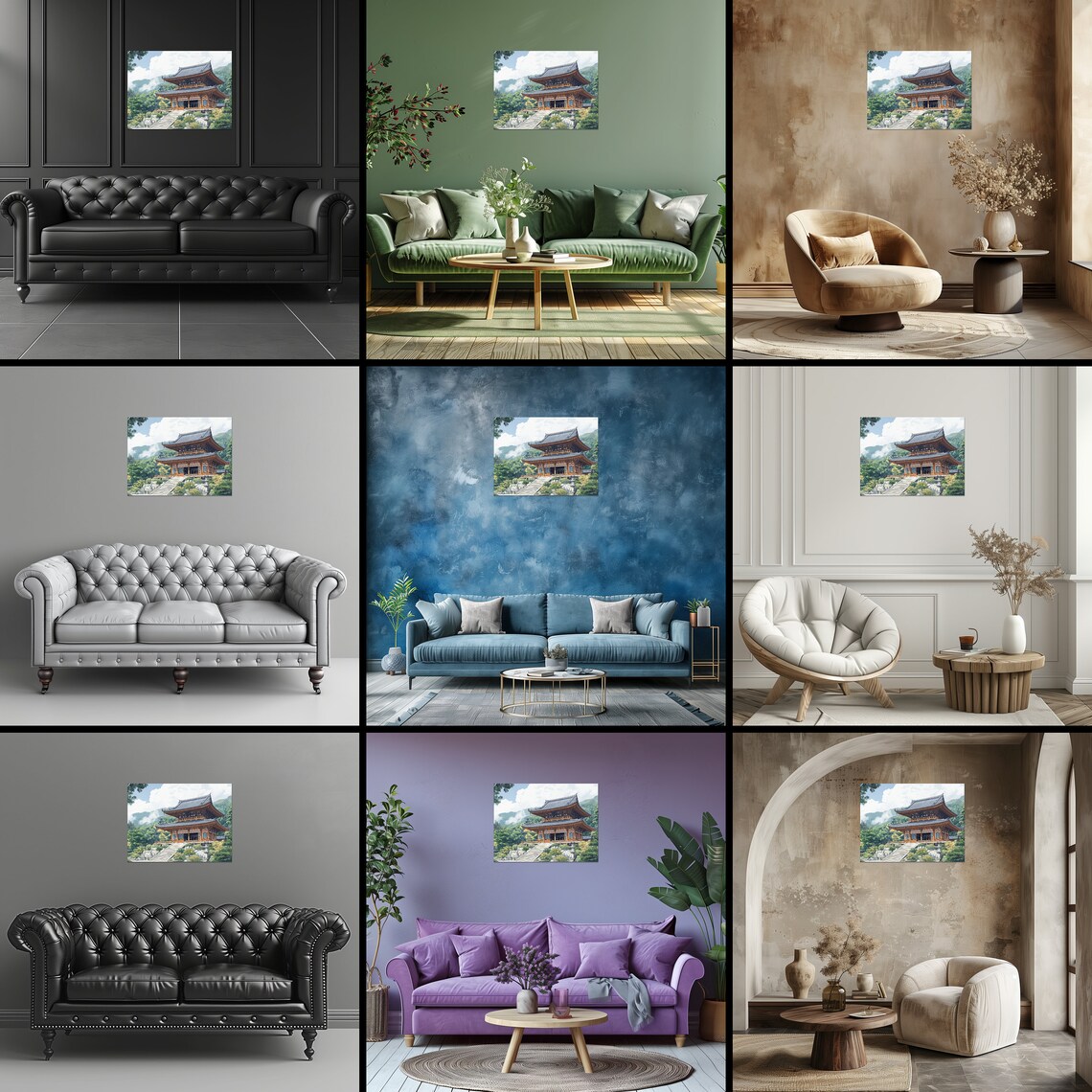 Stunning Temples Canvas Wall Art, Traditional Artistically Rendered ...