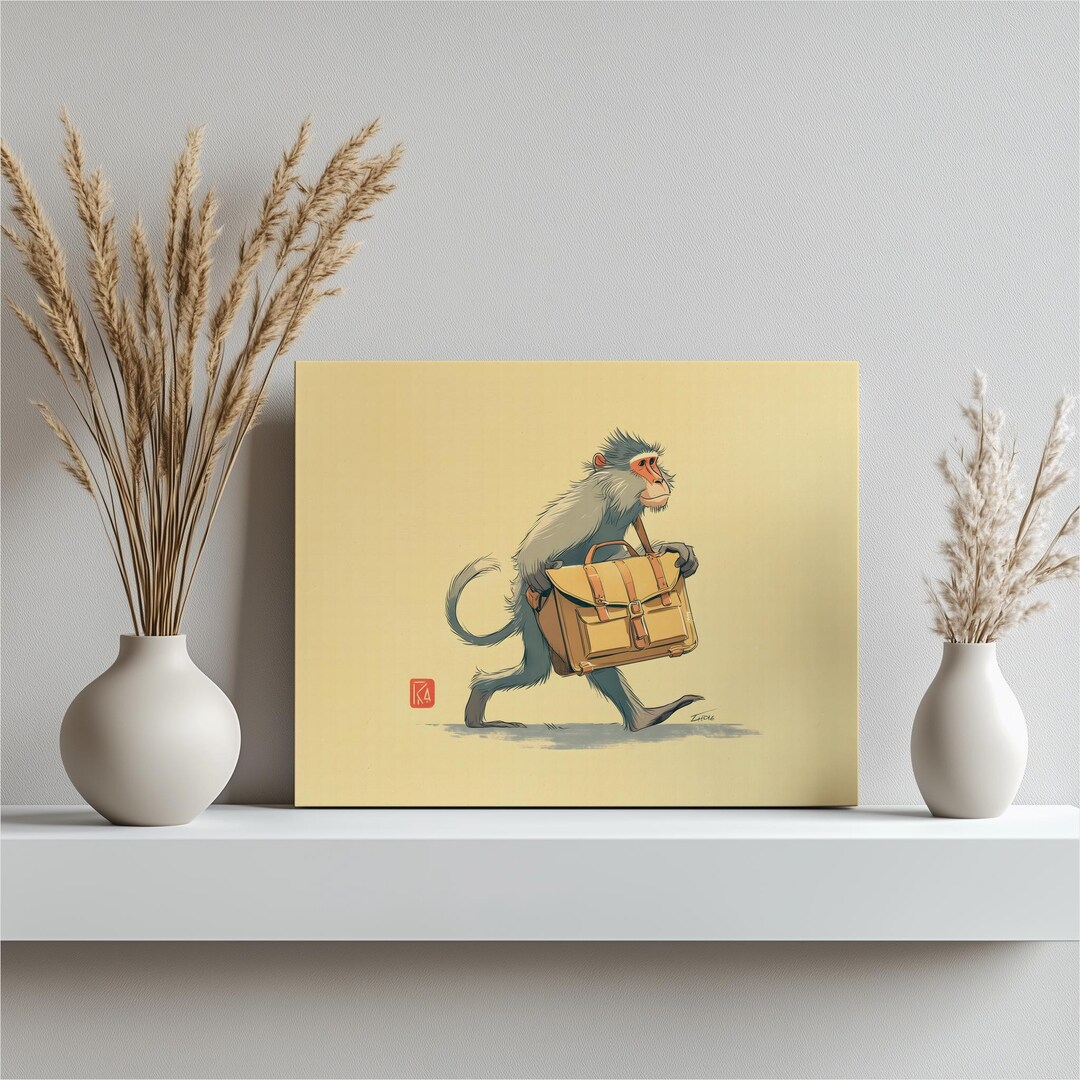 Playful Monkey Canvas Wall Art – Whimsical Monkey Travel Print ...