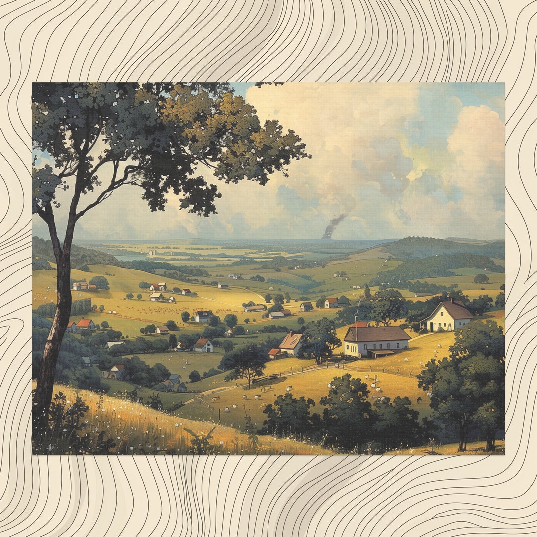 Iowa Canvas Wall Art, Nostalgic Oil Painting, Detailed Farmlands ...