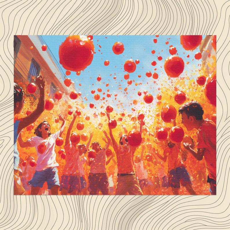 Vibrant Spain Canvas Wall Art, La Tomatina Festival Tomato Splash ...