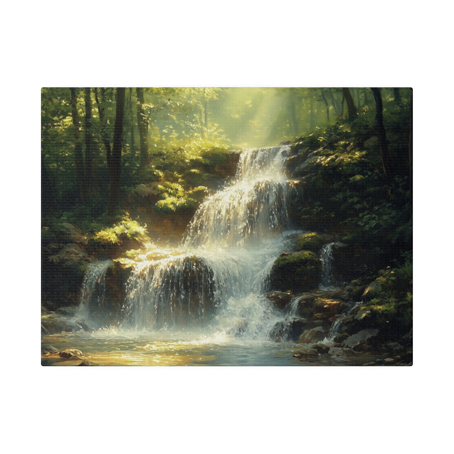 Waterfall Canvas Wall Art, Serene Forest Waterfall Painting Decor ...