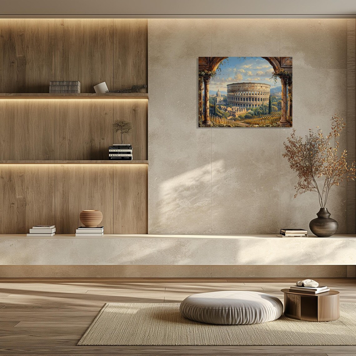 Italy Canvas Wall Art Colosseum Painting, Roman Statues and Ruins Oil ...