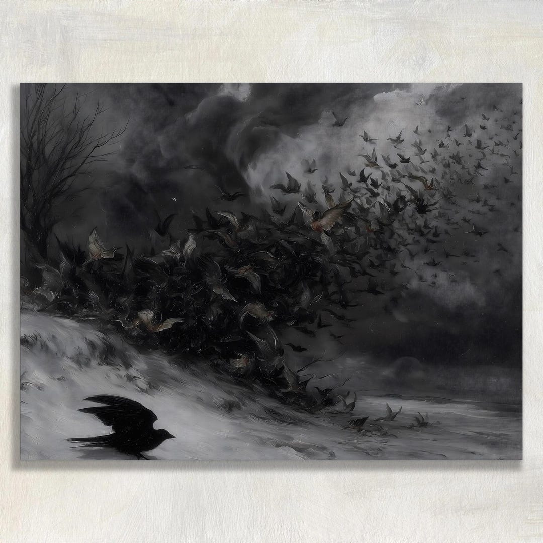Dark Raven Flock Canvas Wall Art – Gothic Crow Murmuration Canvas ...