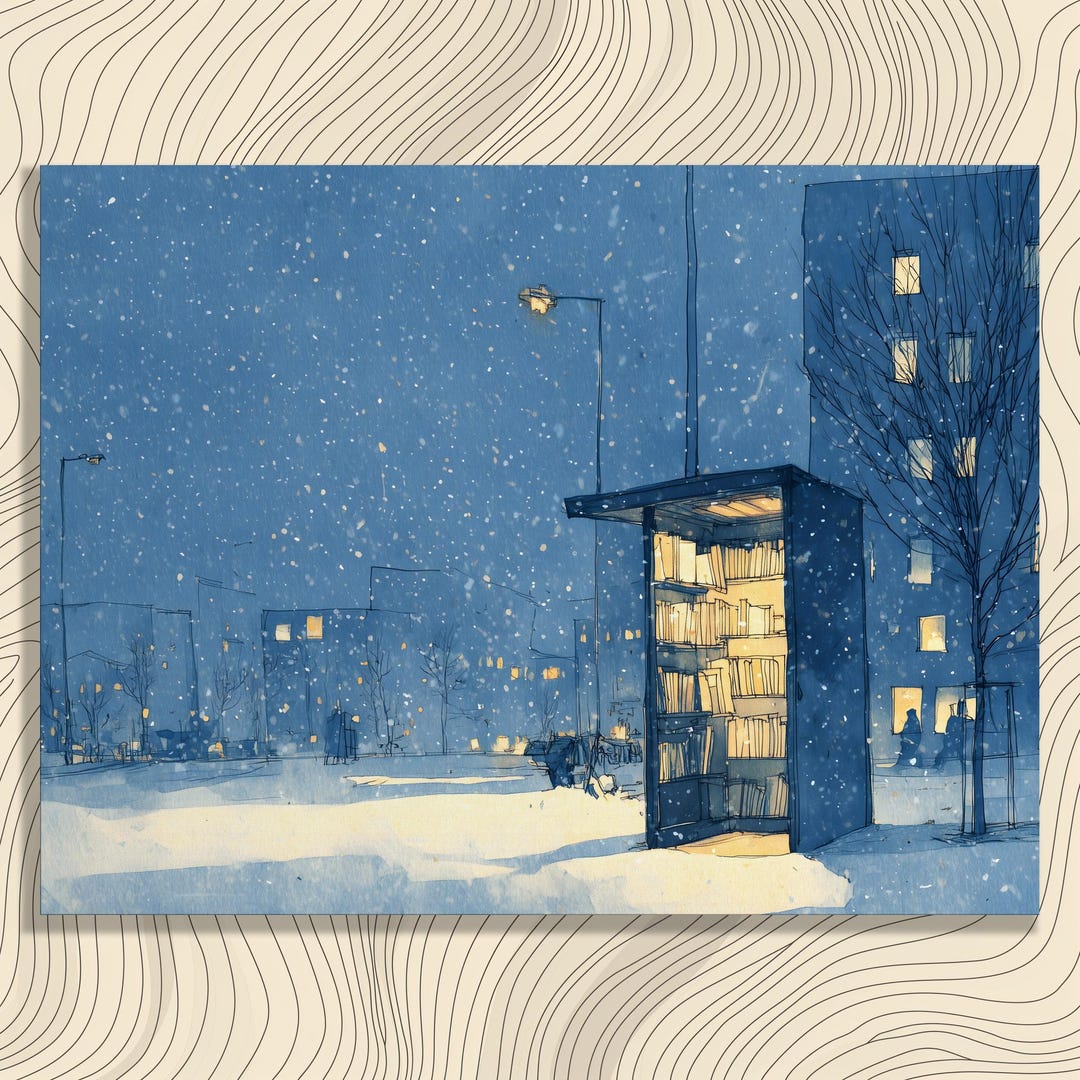 Cozy Winter Canvas Wall Art - Little Free Library Urban Snowfall Decor ...