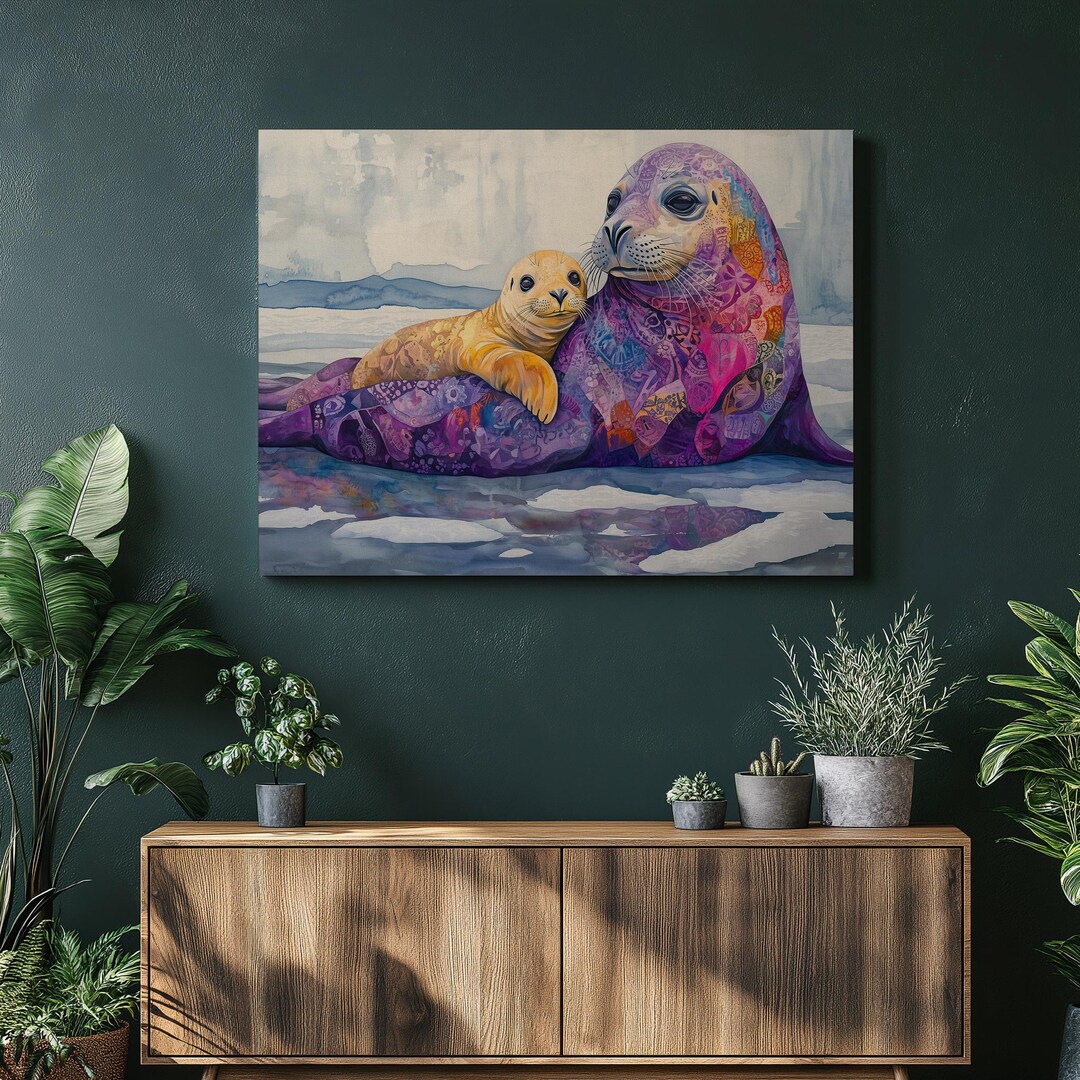Seals Art Print Marine Wildlife Seal Pup Mother Seal Decor Ocean Life ...
