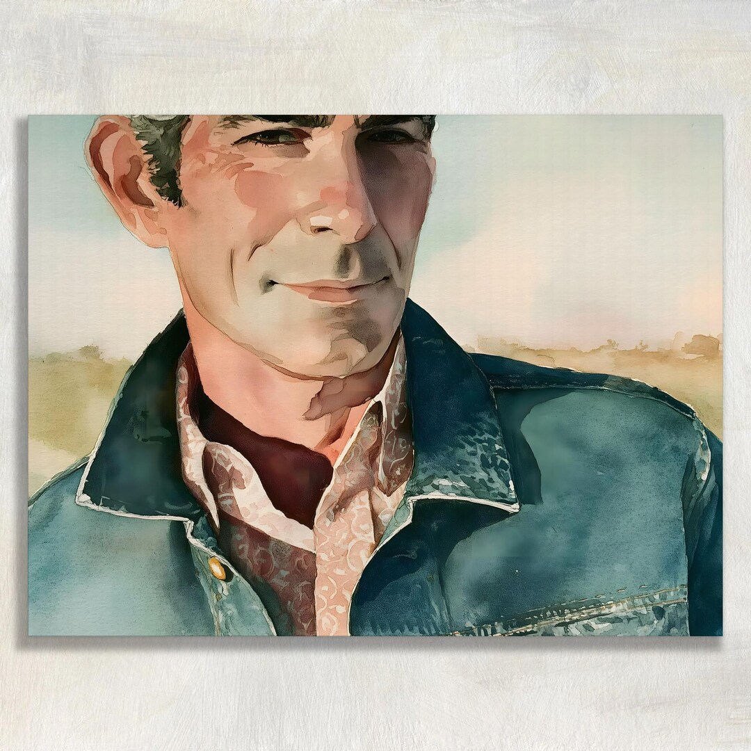 Cowboy Portrait Canvas Wall Art – Rustic Western Watercolor Country ...