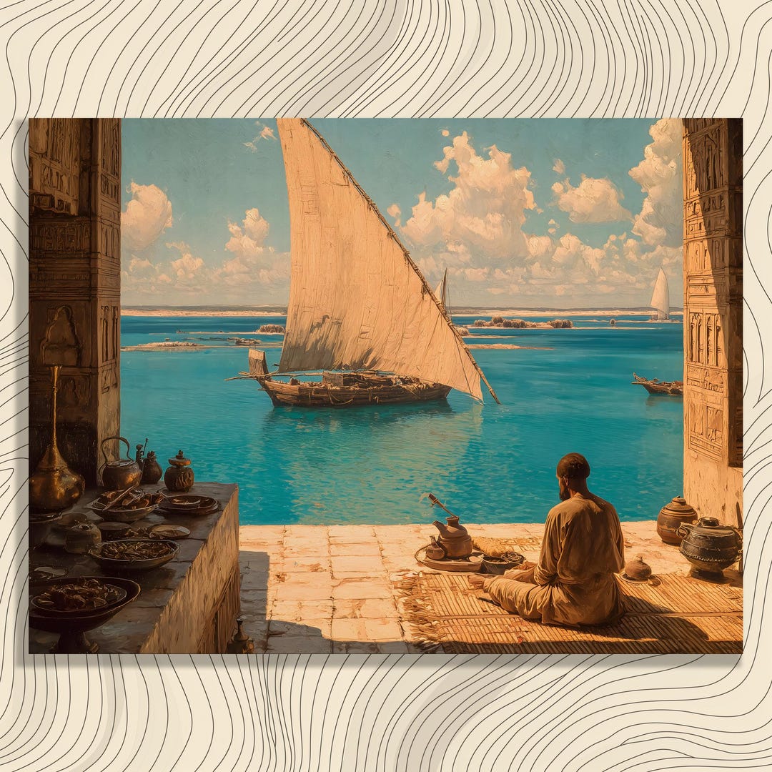 Somalia Dhow Canvas Wall Art - Bosaso Seaport Sailing Scene Oil Style ...