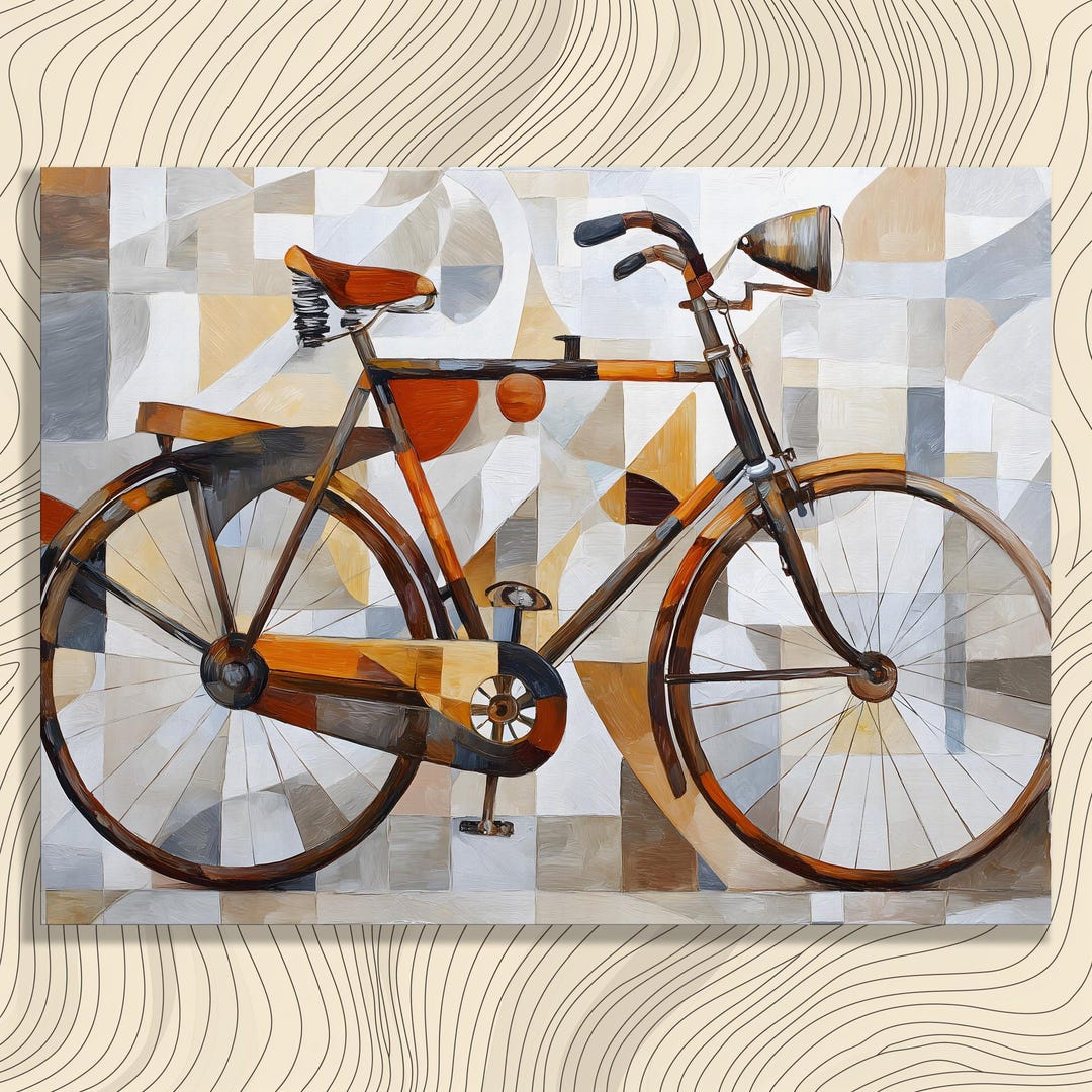 Vintage Bicycle Canvas Wall Art – Cubism Art Bicycle Painting Bike Wall ...