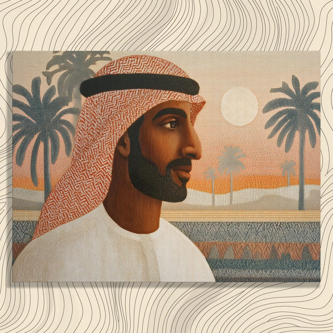 Bahrain Portrait Canvas Wall Art - Desert Palm Sunrise Arabian Man in ...