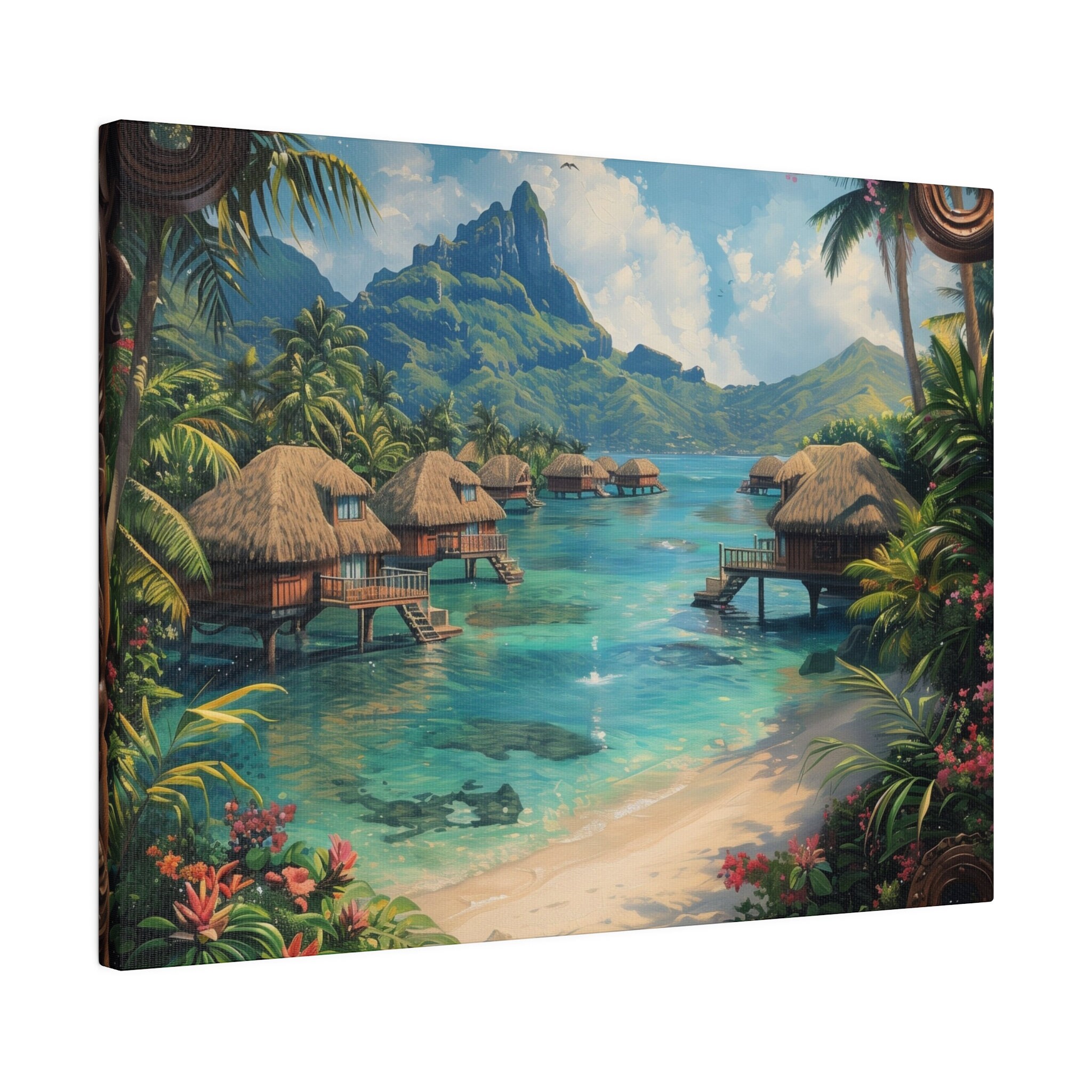 Beautiful French Polynesia Canvas Wall Art, Scenic Overwater Bungalows ...