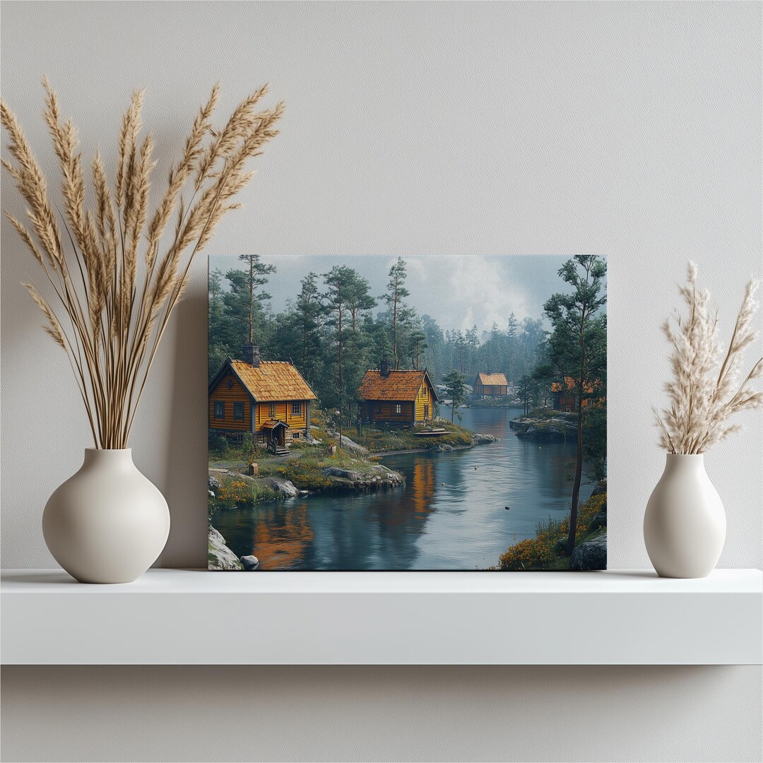 Rustic Cabin Canvas Wall Art Print – Country Farmhouse Decor Painting ...