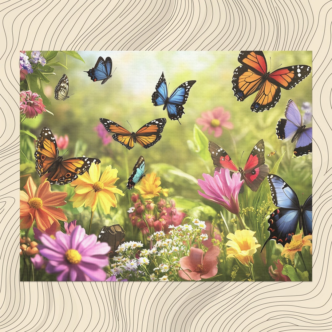 Butterfly Garden Canvas Wall Art, Vibrant Butterflies, Floral Decor for ...