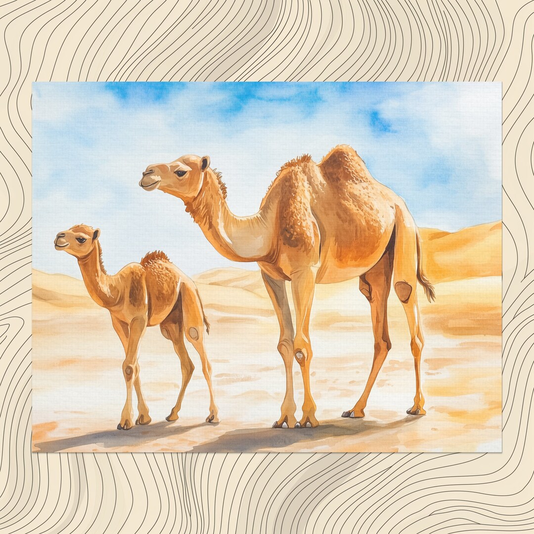 Camel Canvas Wall Art, Sandy Brown Mother and Baby Camels Print, Desert ...